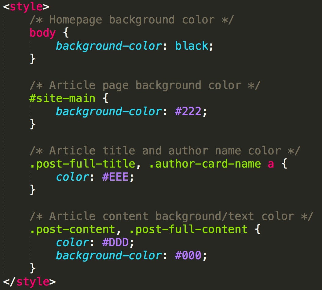 Dark Background Color Code